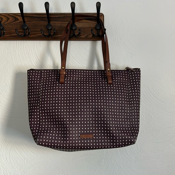 Fossil | Bags | Fossil Burgundy Rachel Tote With Hearts | Poshmark